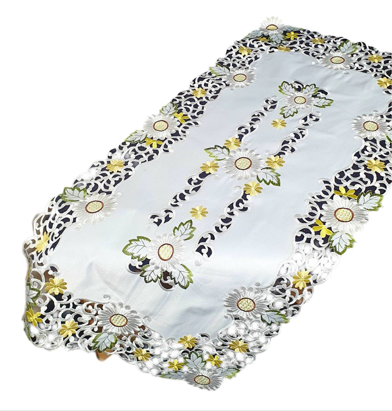 Summer Floral Table Runner, Embroidered Yellow Flower, Rustic Table ...