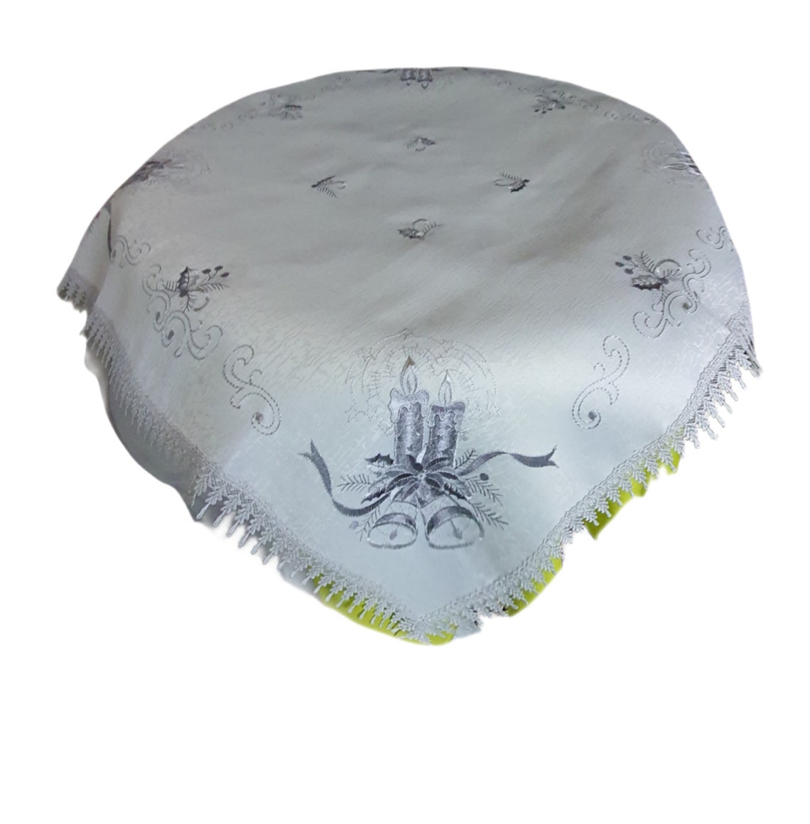 White Christmas Table Topper, Christmas Embroidered Silver Patterns ...
