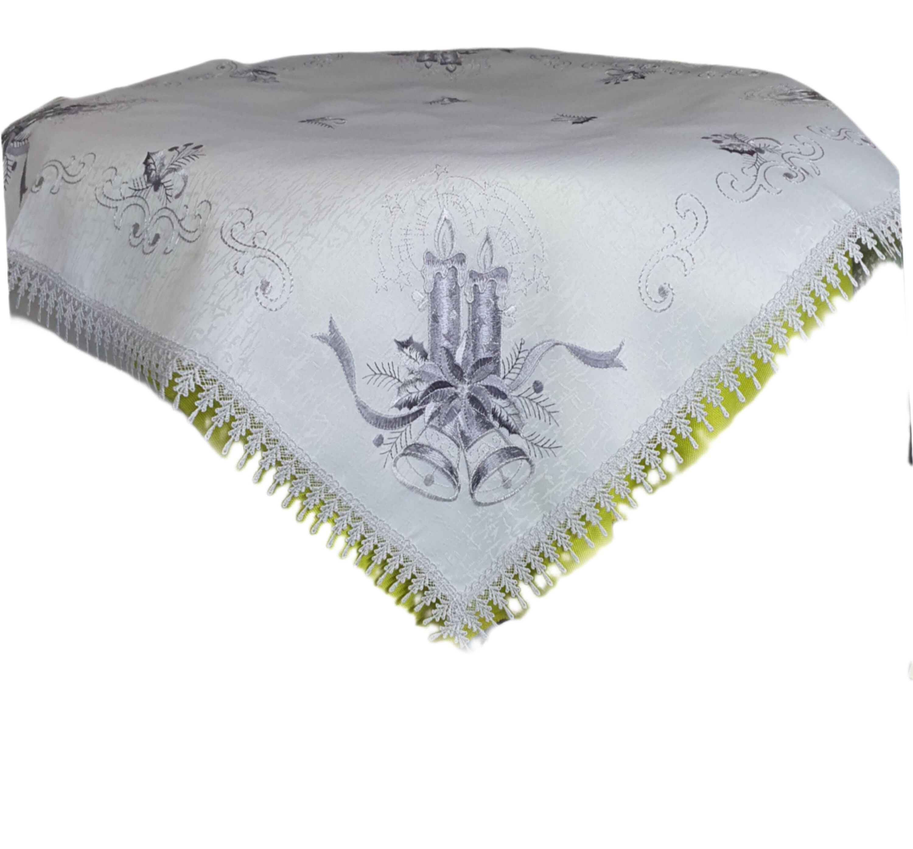 White Christmas Table Topper, Christmas Embroidered Silver Patterns ...