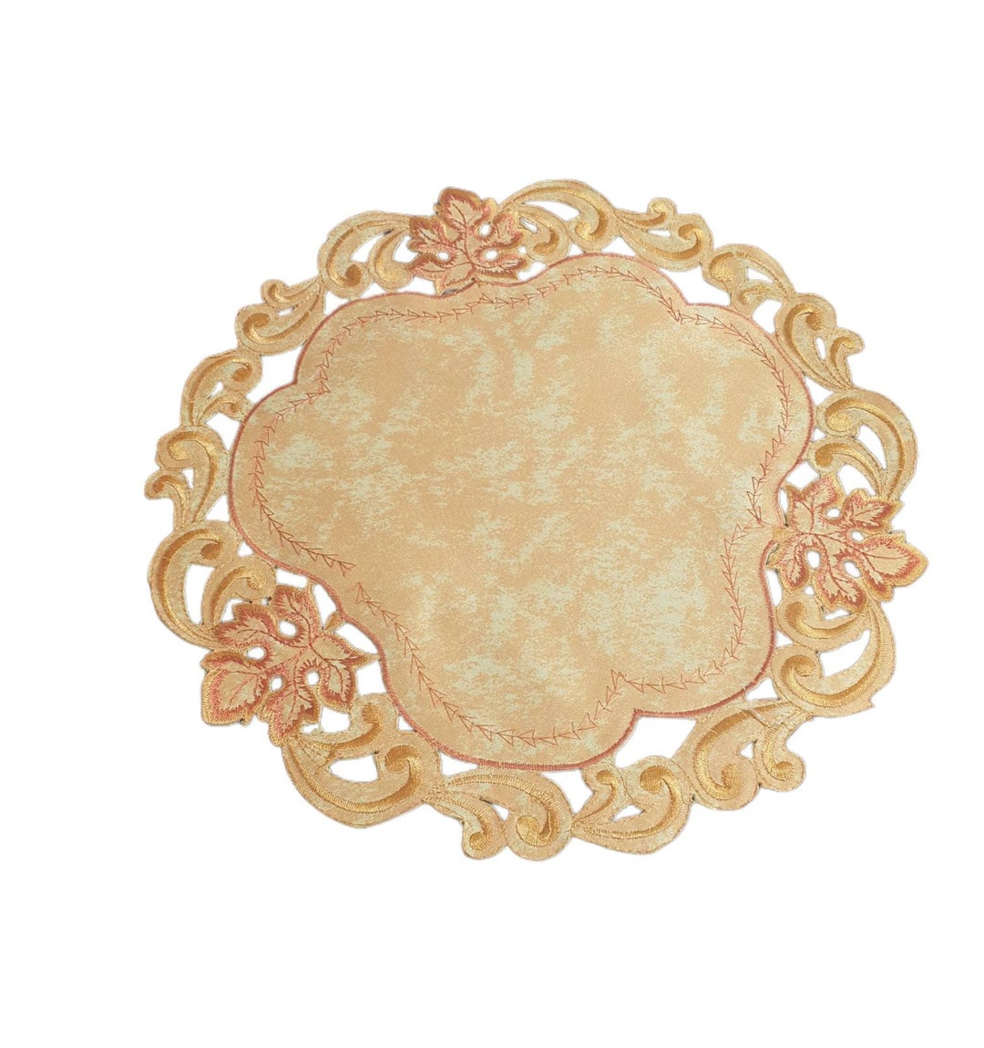 Vintage Style Round Napkins, Orange Yellow Flower, Set 4 Pcs, High ...