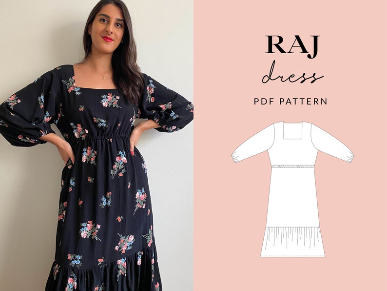 Raj Dress Sewing Pattern PDF Sizes 6-24 Elastic Sleeves - Etsy