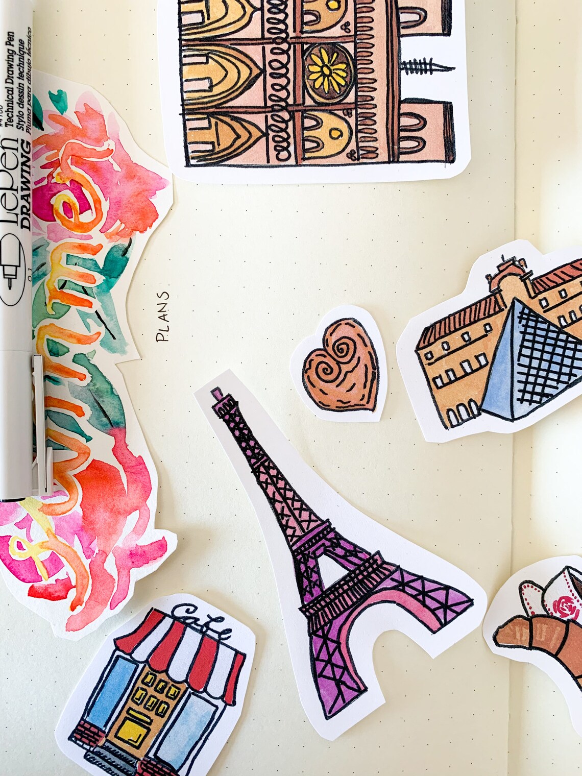 Paris stickers for travel journalling featuring famous | Etsy