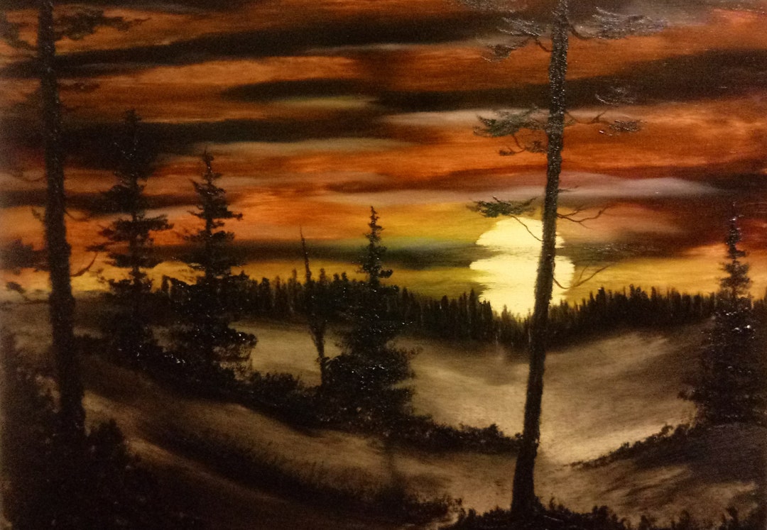 18"x24" | Evergreens at Sunset | Bob Ross Inspired Oil Painting on ...
