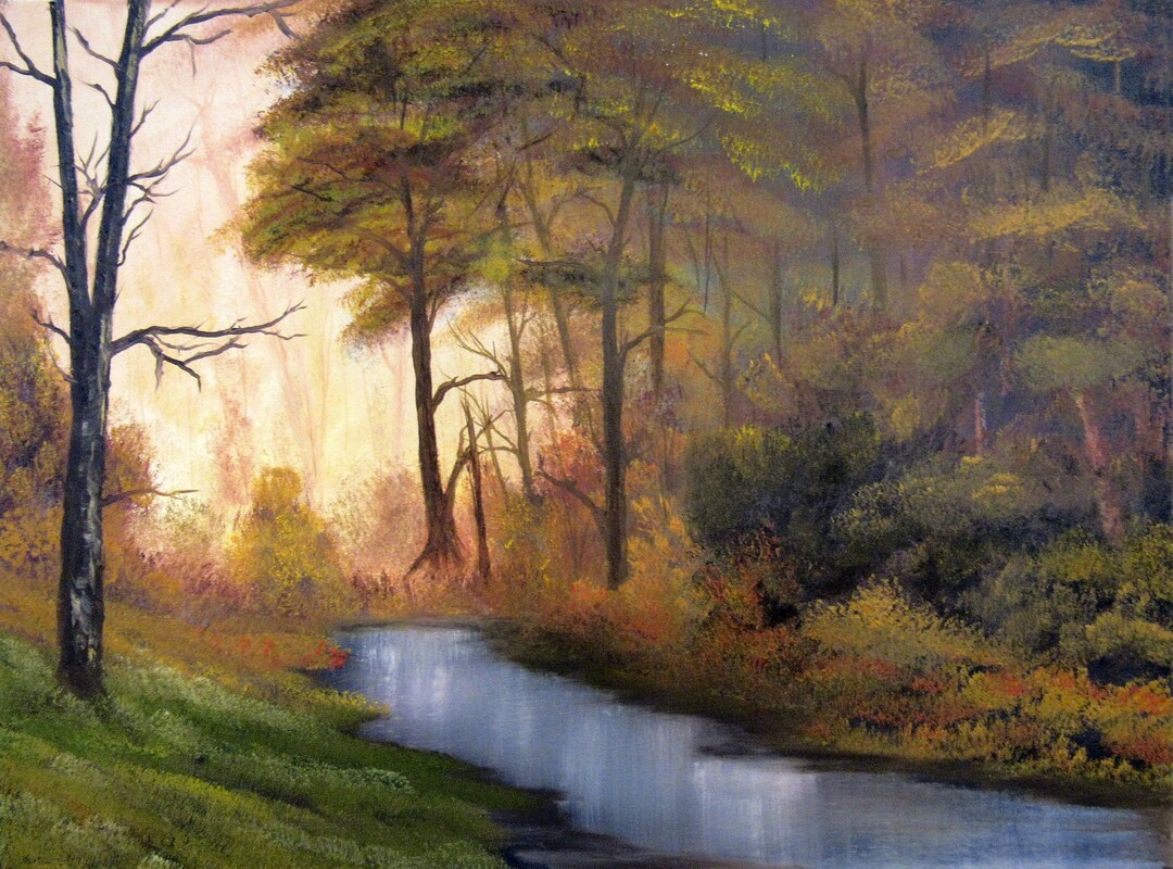 18"x24" | Golden Morning Mist | Bob Ross Inspired Oil Painting on ...