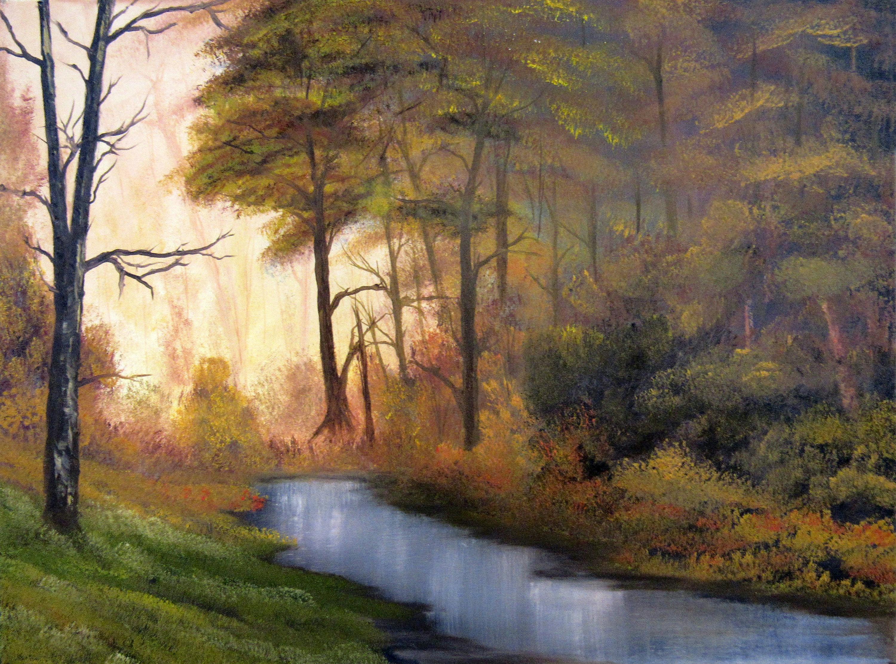 18"x24" | Golden Morning Mist | Bob Ross Inspired Oil Painting on ...