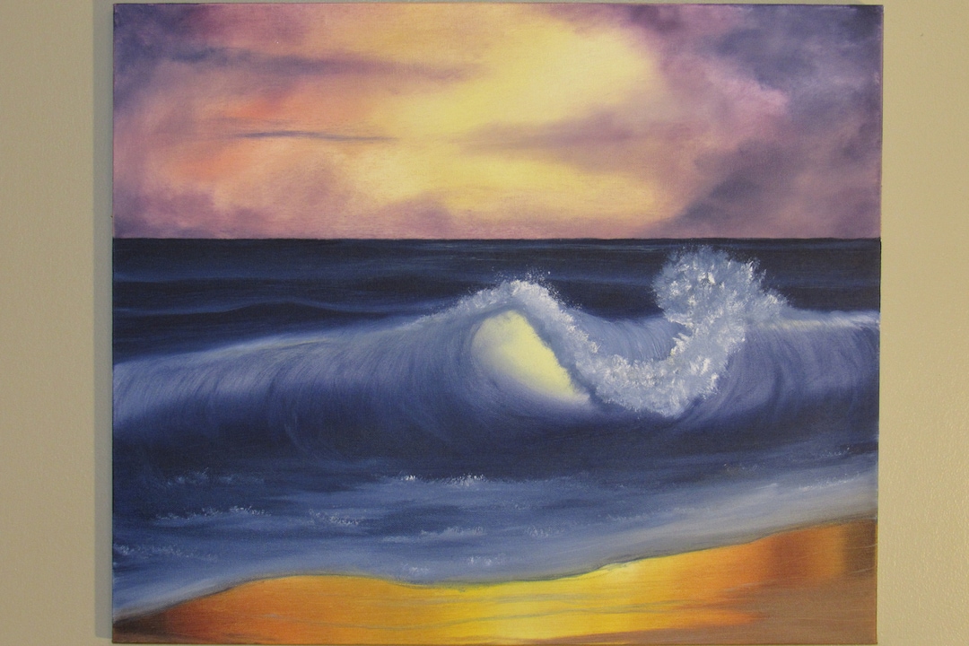 20"x24" | Ocean Sunset | Bob Ross Inspired Oil Painting on Canvas - Etsy