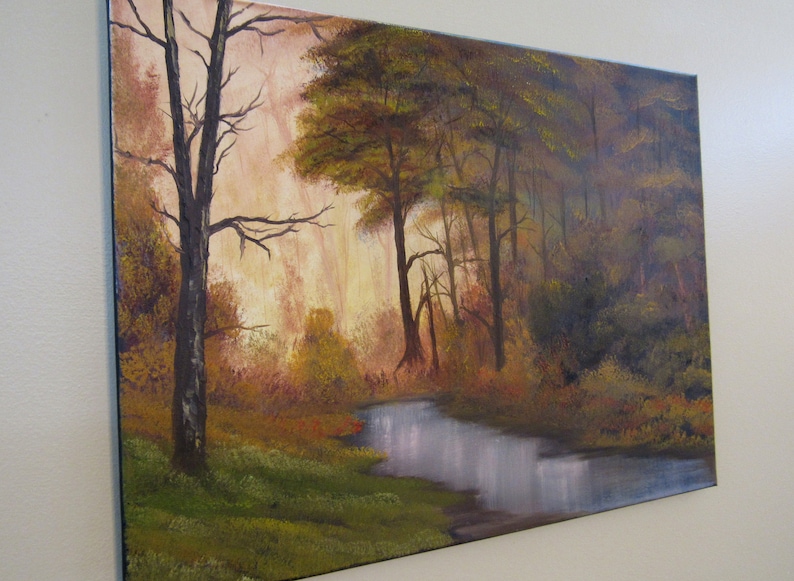 18"x24" | Golden Morning Mist | Bob Ross Inspired Oil Painting on ...