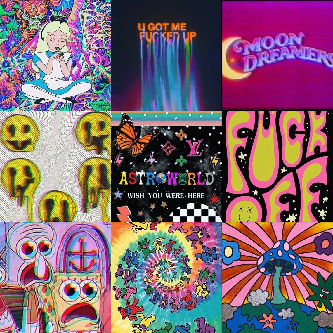 Psychedelic Trippy Wall Collage Kit Trendy Aesthetic Etsy