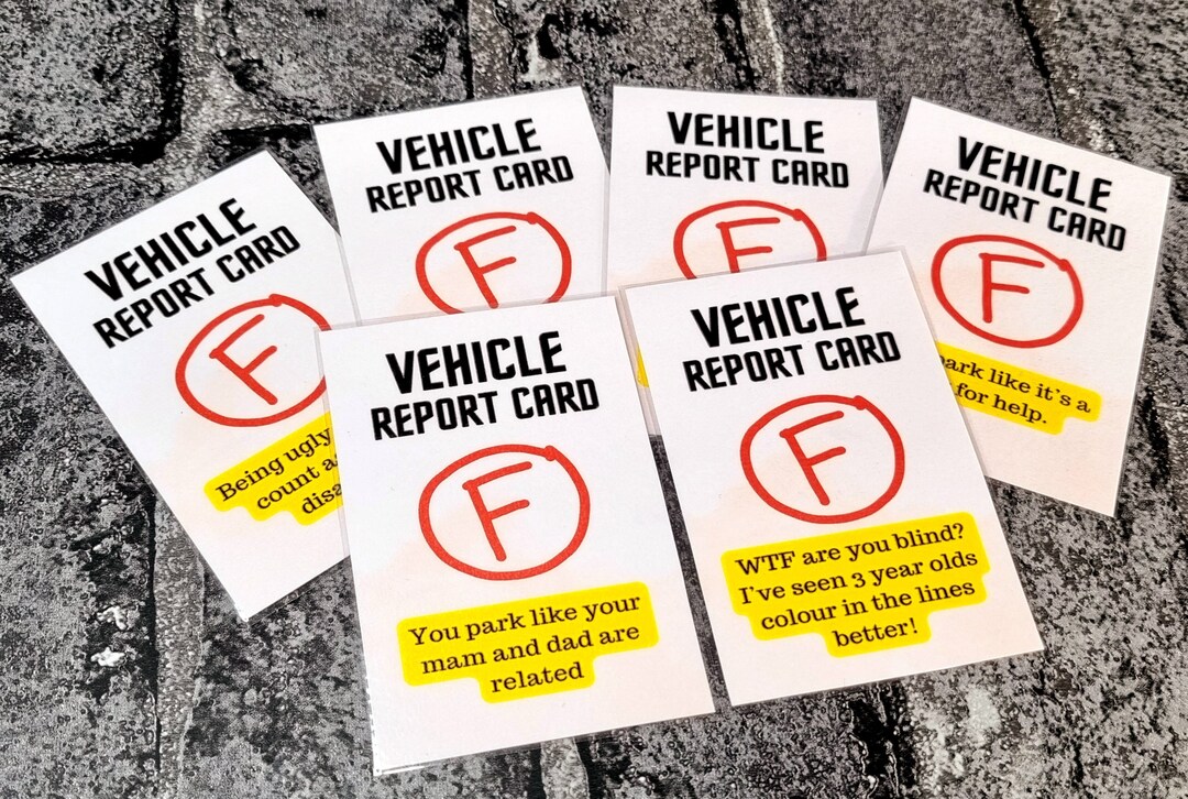 6x Funny Laminated Wallet Sized// Vehicle F Report Card // Bad Parking ...