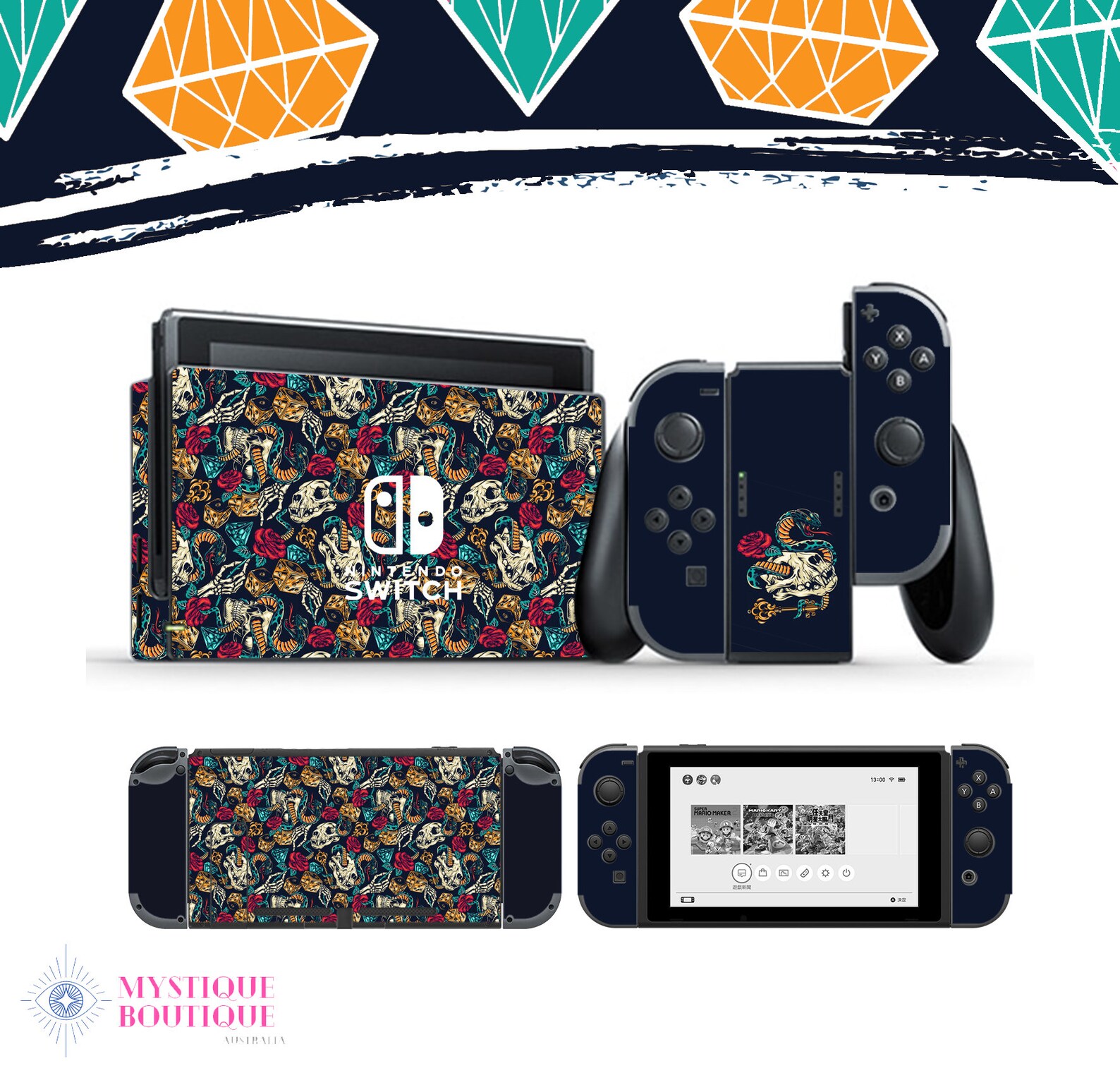 Tattoo Naja 3M Nintendo Switch Skin / Nintendo Switch Full Body Sticker ...