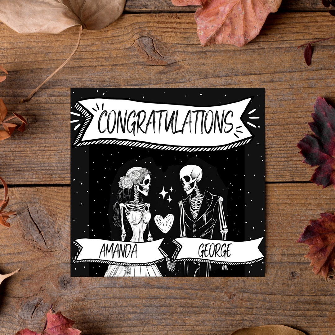 Personalised Wedding Card, Congratulations Spooky Wedding, Skeleton ...