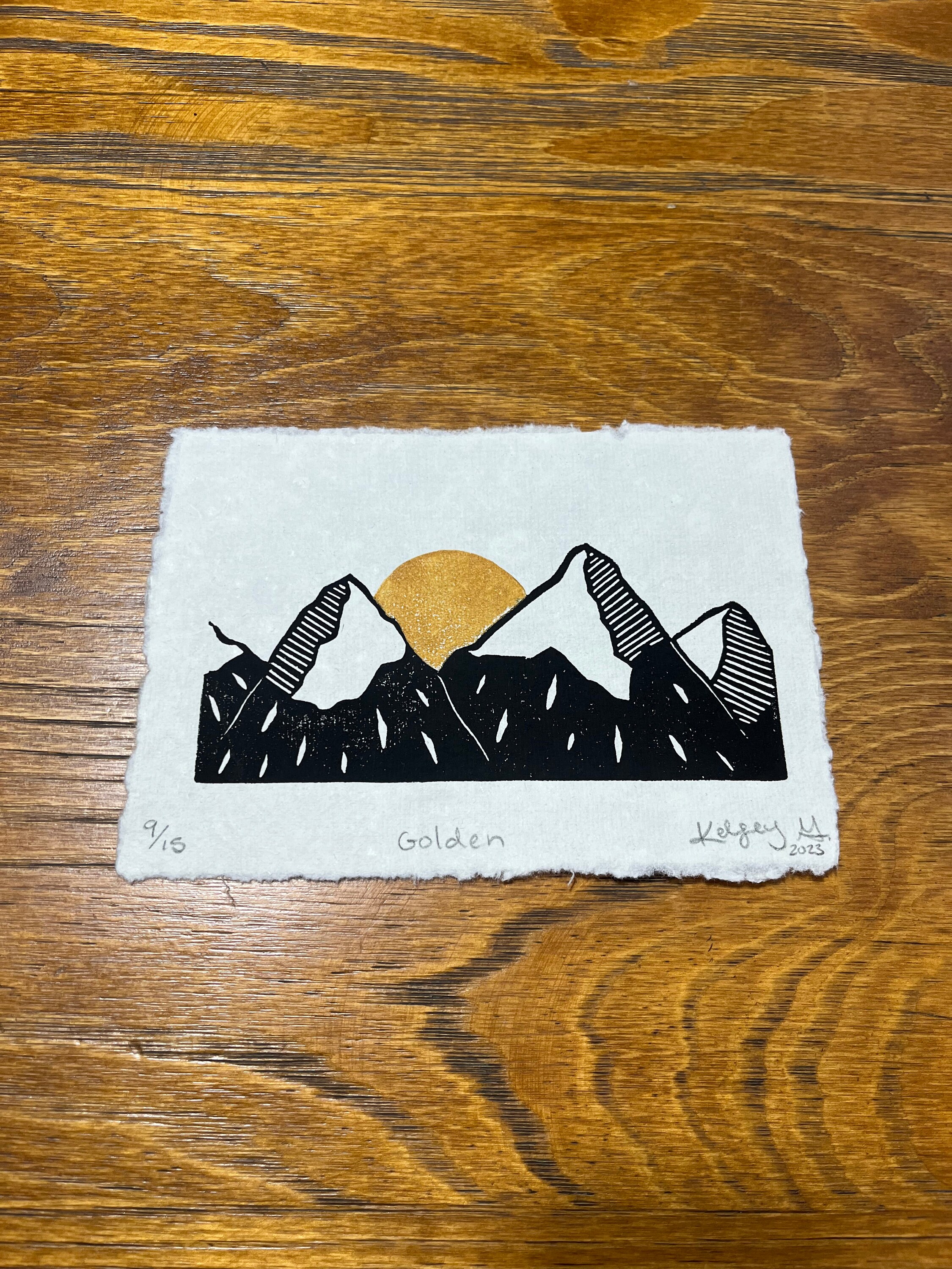 Golden - Mountain Sunrise Block Print - Etsy