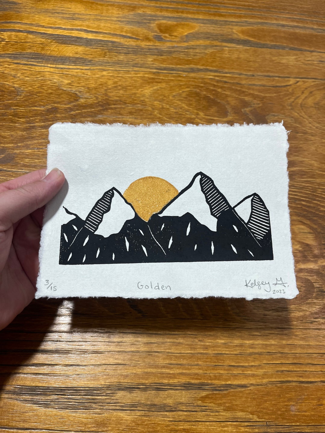 Golden - Mountain Sunrise Block Print - Etsy