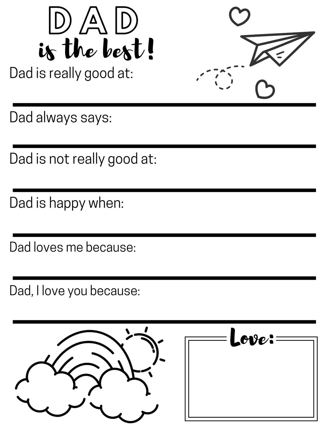 PRINTABLE Father's Day Card and Coloring Worksheet - Etsy