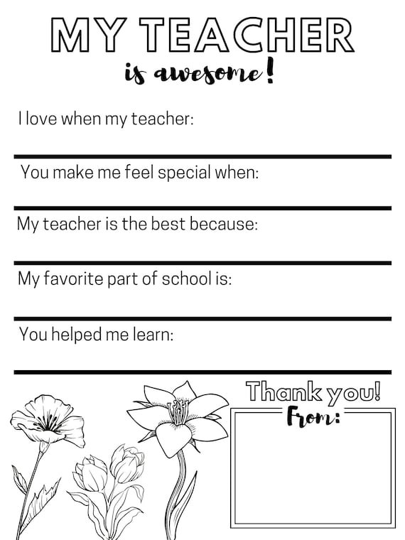 PRINTABLE Teacher Appreciation Coloring Worksheet - Etsy