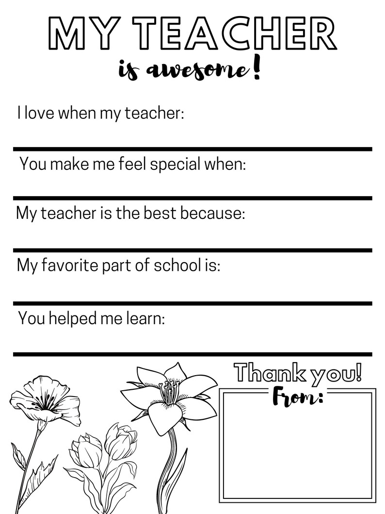 PRINTABLE Teacher Appreciation Coloring Worksheet - Etsy