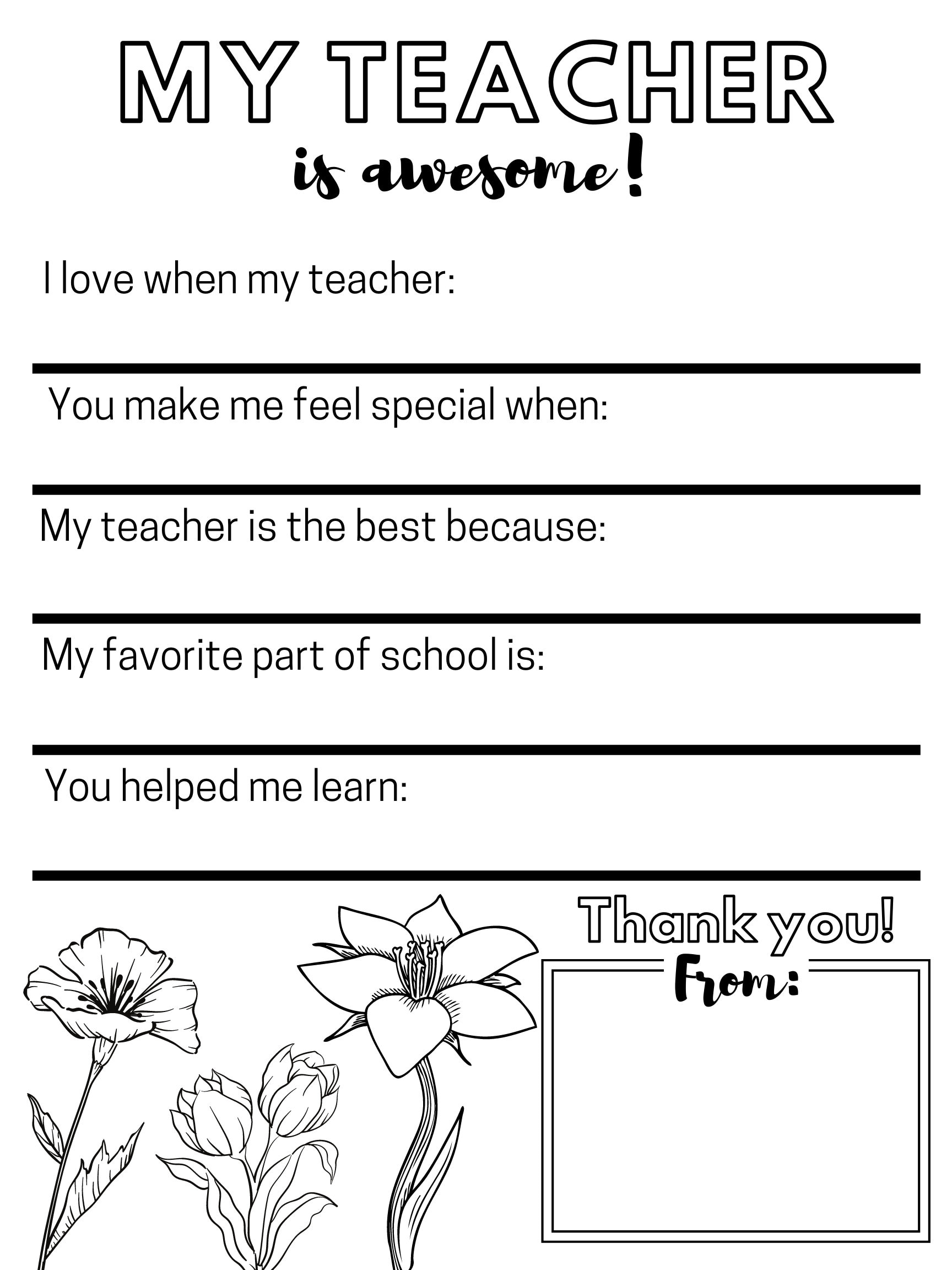 PRINTABLE Teacher Appreciation Coloring Worksheet - Etsy