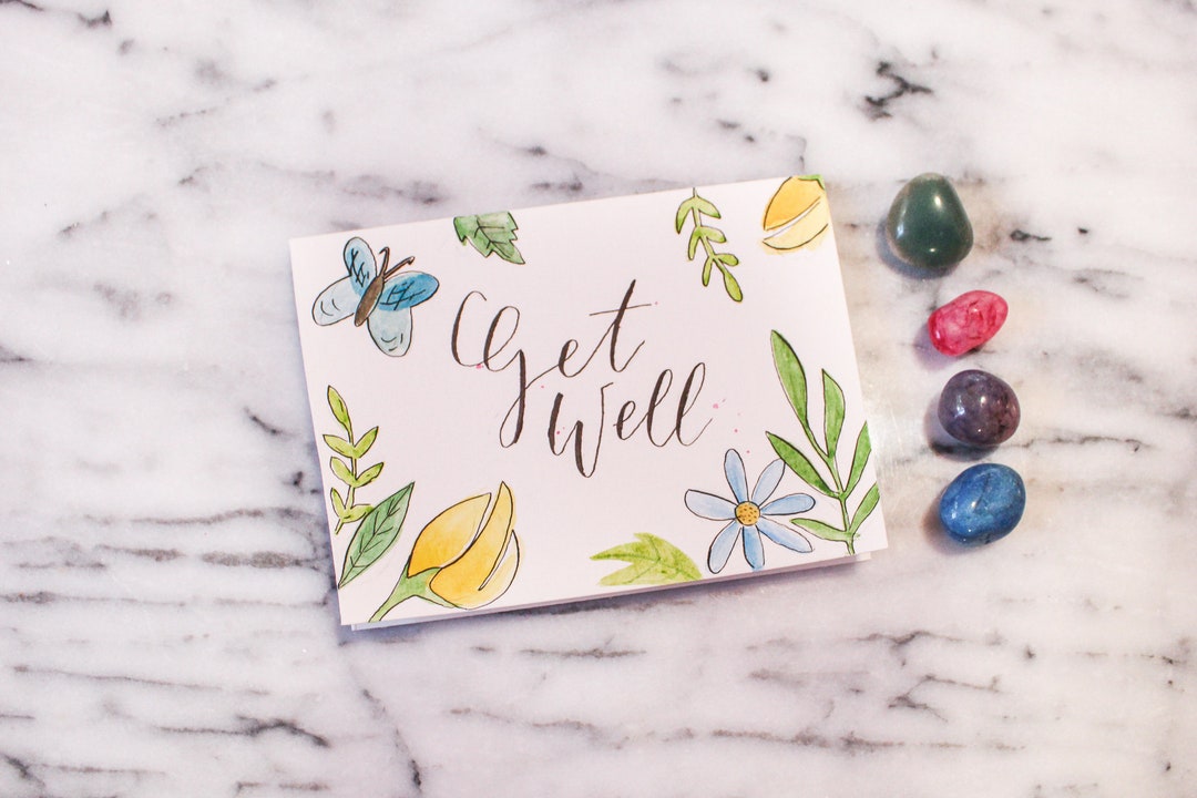 Watercolor Hand Lettered Butterfly Flower Garden "get Well" Card ...
