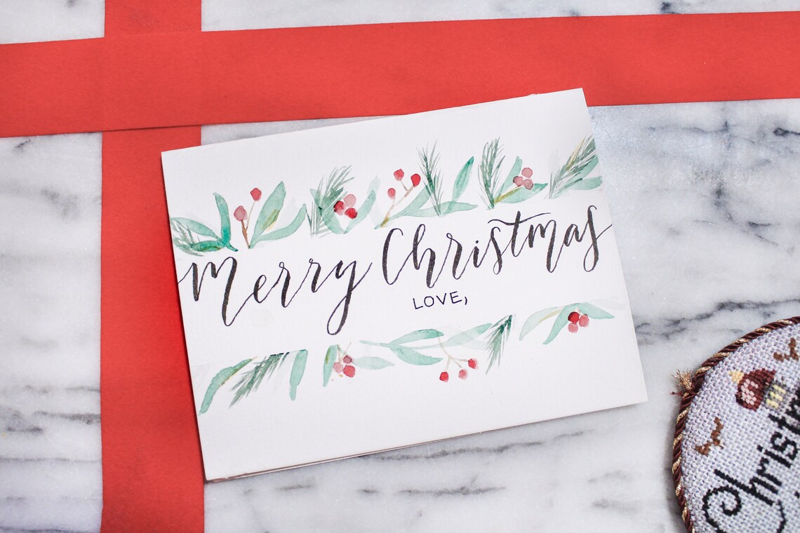 Elegant Holiday Bundle: Custom Watercolor Hand Lettered Christmas Card ...