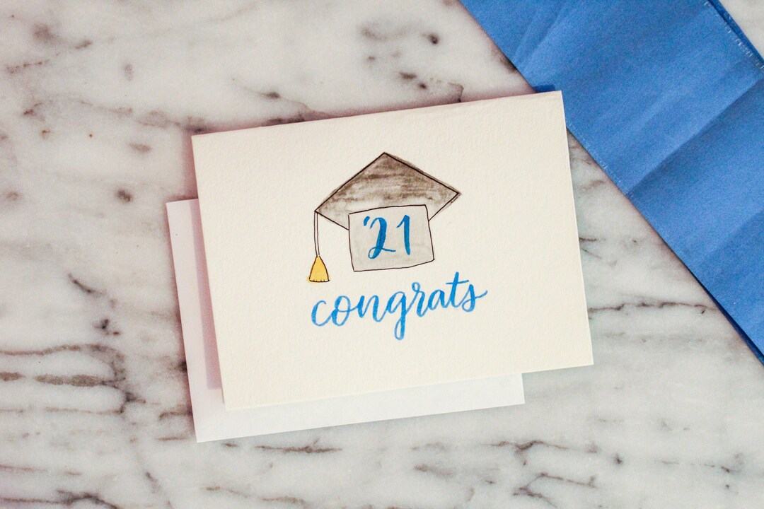 Watercolor Hand Lettered Class of 2022 Congratulations Graduation Card ...