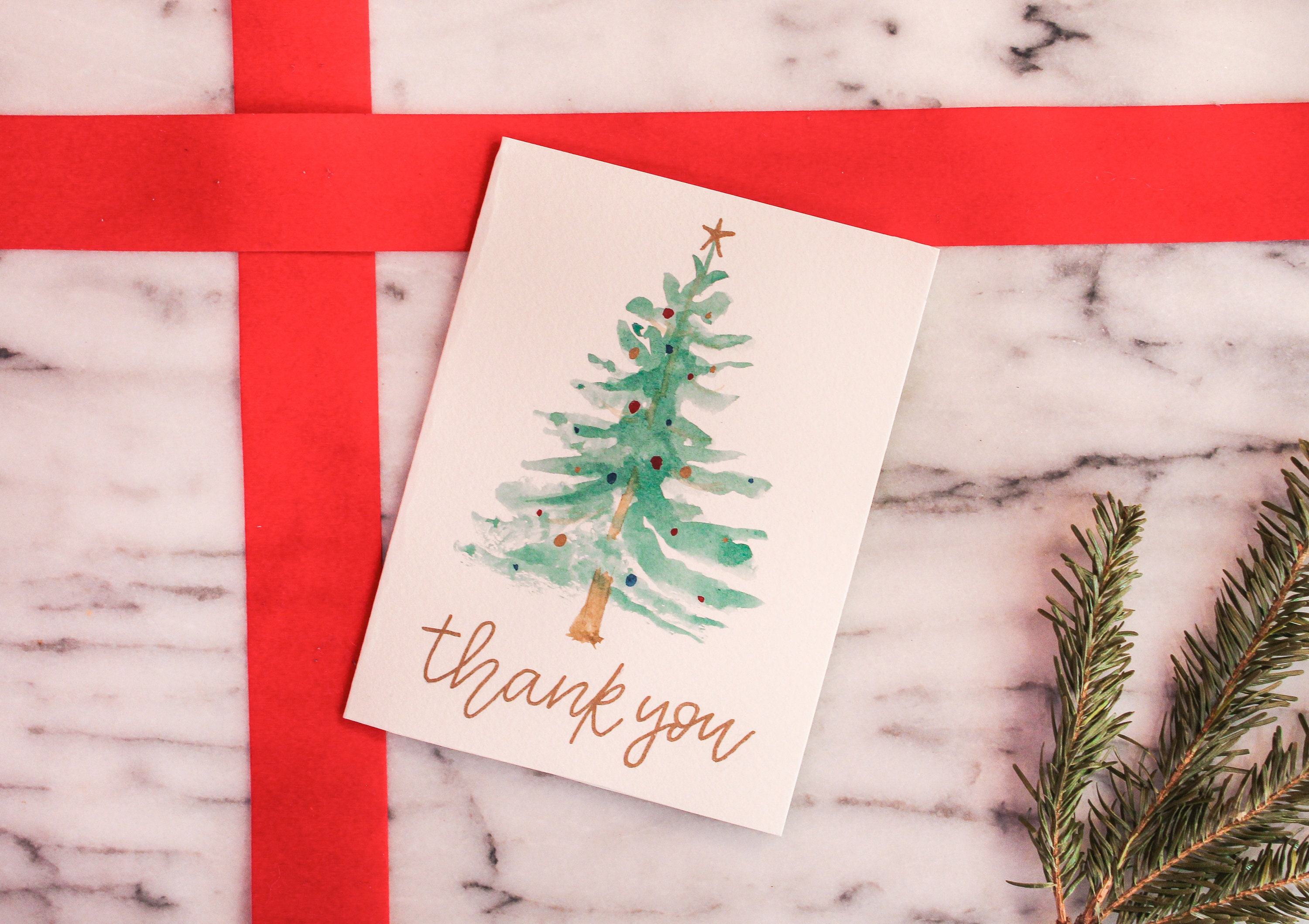 Watercolor Hand Painted Hand Lettered Christmas Gift Thank You Cards ...