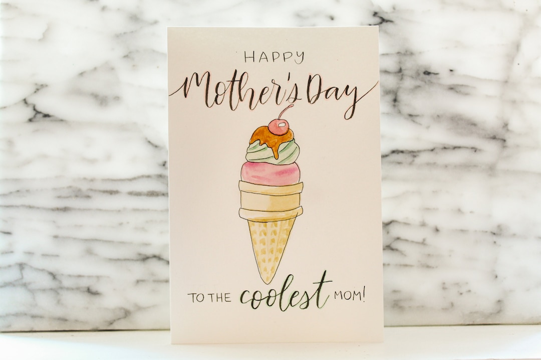 Watercolor Hand Lettered Ice Cream Themed Mother's Day Card - Etsy