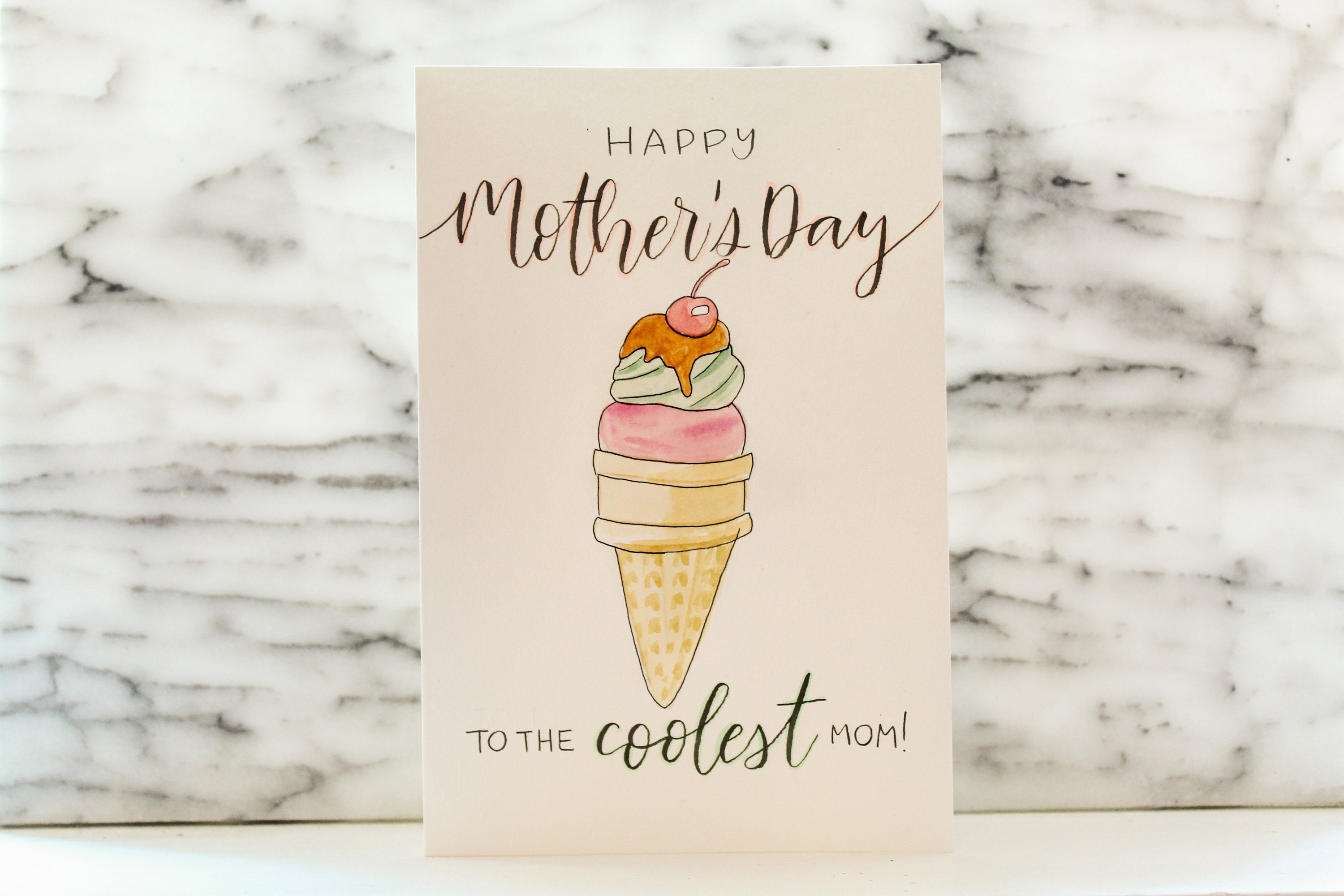 Watercolor Hand Lettered Ice Cream Themed Mother's Day Card - Etsy