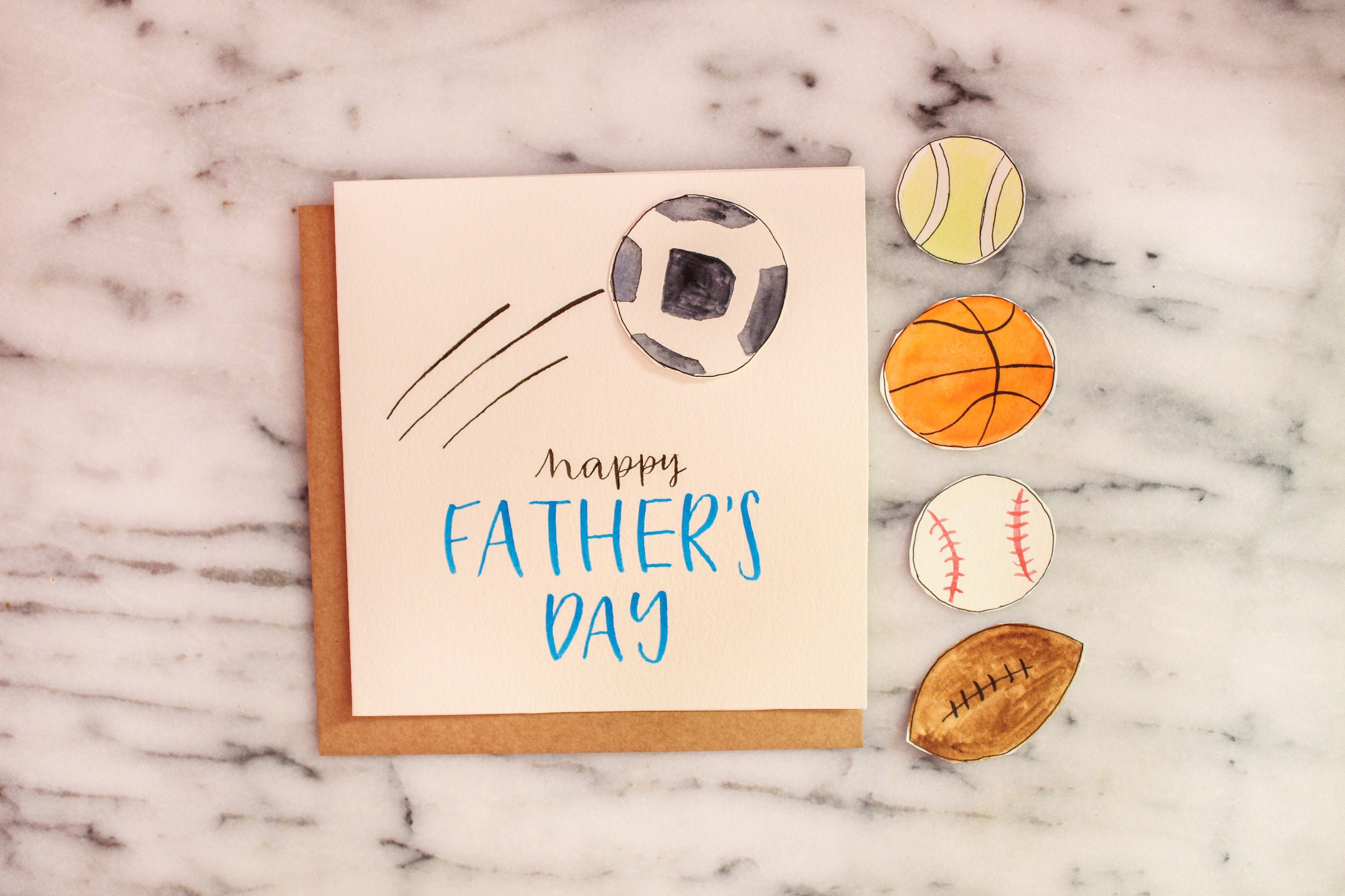 Custom Watercolor Hand Lettered Father's Day Card Sports Themed (soccer ...