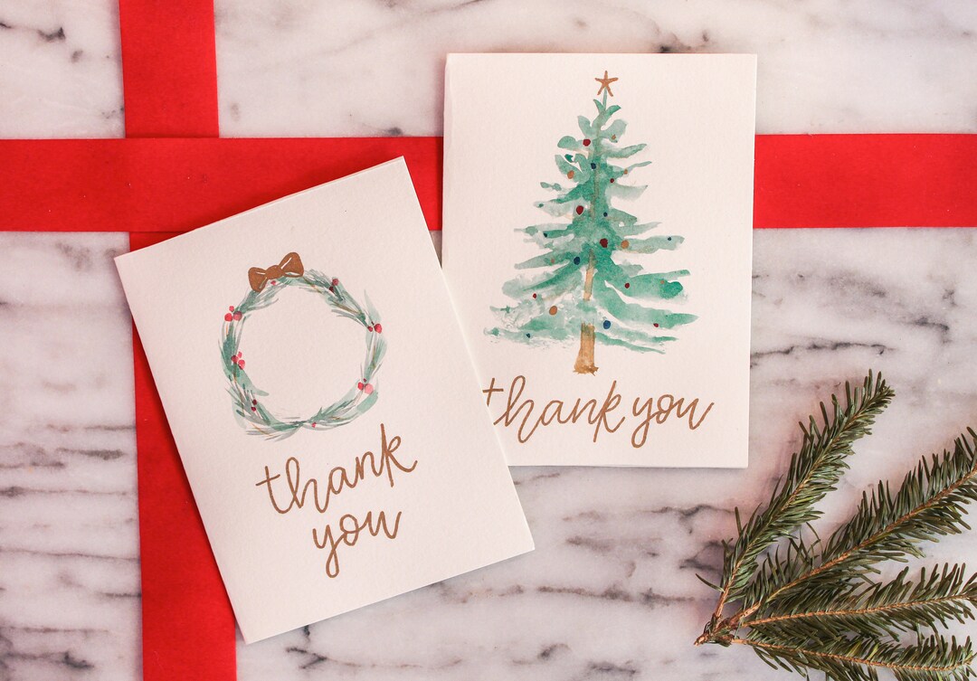 Watercolor Hand Painted Hand Lettered Christmas Gift Thank You Cards ...