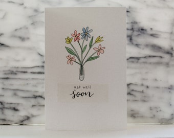 Watercolor Hand Lettered Butterfly Flower Garden "get Well" Card ...