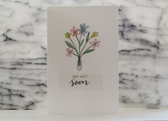 Watercolor Flowers Hand Lettered Get Well Soon Greeting Card - Etsy