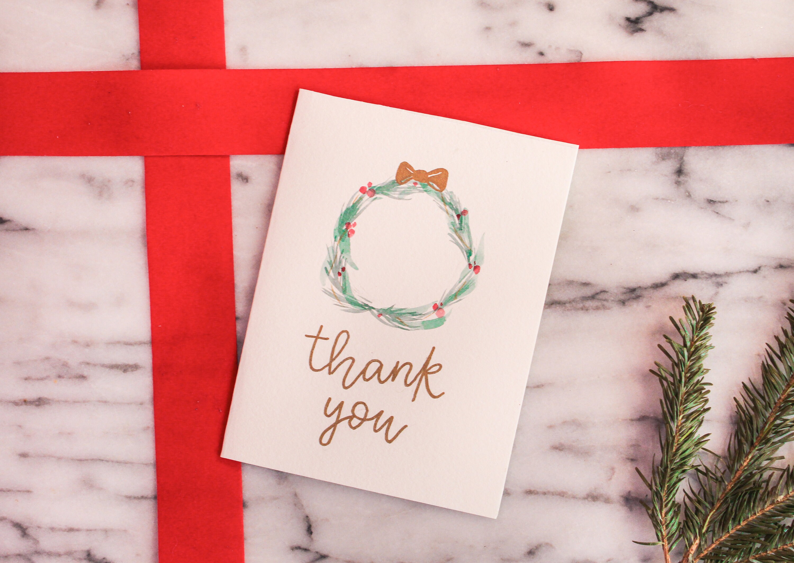 Watercolor Hand Painted Hand Lettered Christmas Gift Thank You Cards ...