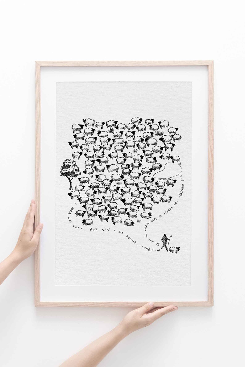 Jesus Left the 99 Sheep DIGITAL DOWNLOAD, Watercolor Bible Art, Jesus ...