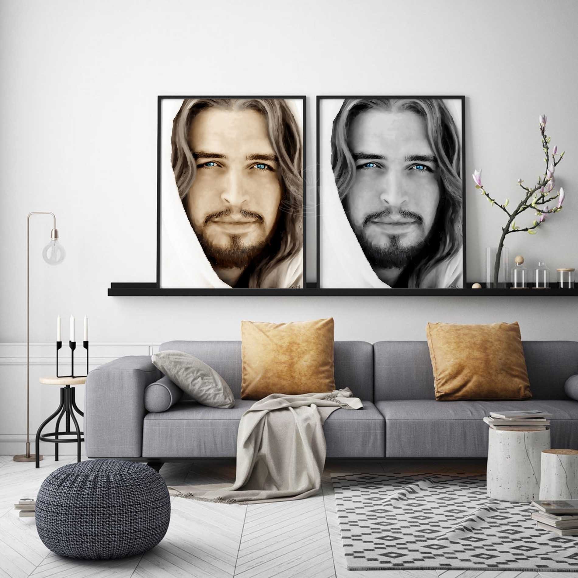 Jesus Christ Portrait Print Blue Eyes, Jesus Painting, Jesus Portrait ...