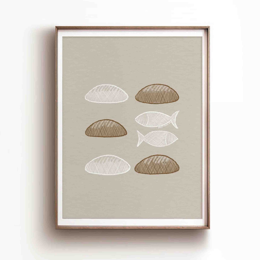 5 Loaves of Bread and 2 Fish DIGITAL DOWNLOAD, Bible Sketches Art ...
