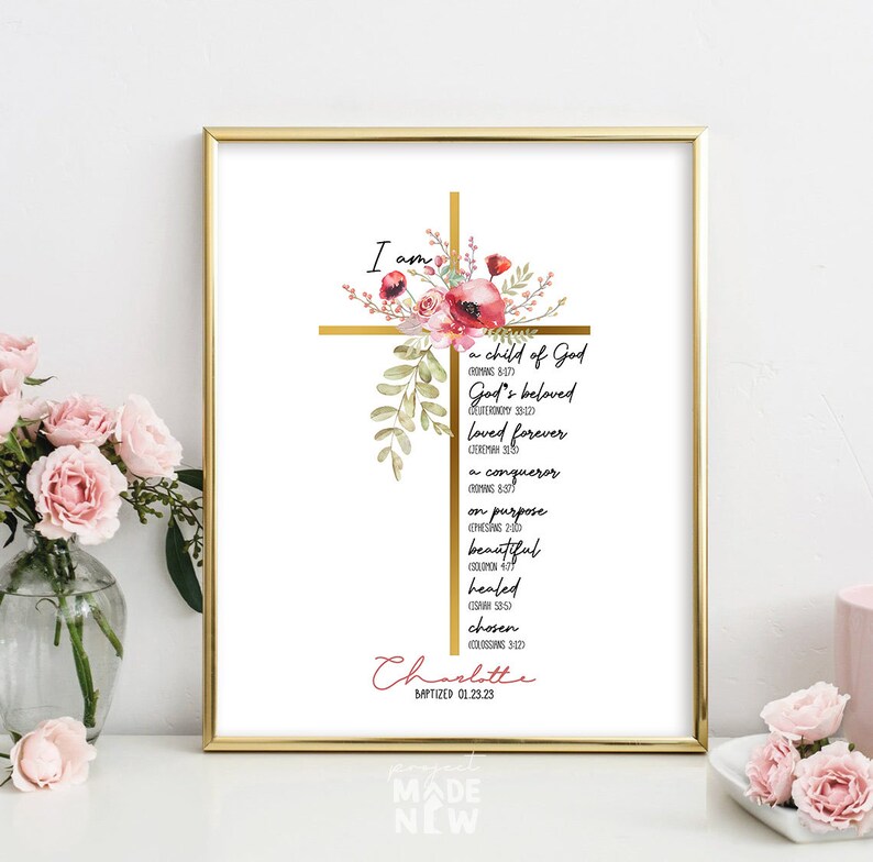 Baptism Gift Girl, Personalized Cross PRINTABLE, Baby Girl Baptism Gift ...