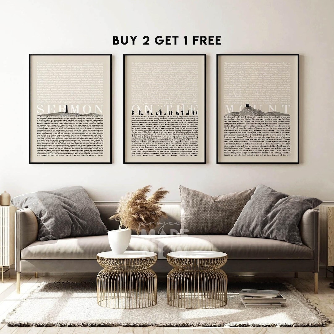 Christian Wall Art Set of 3 FRAMED PRINT, Sermon on the Mount ...