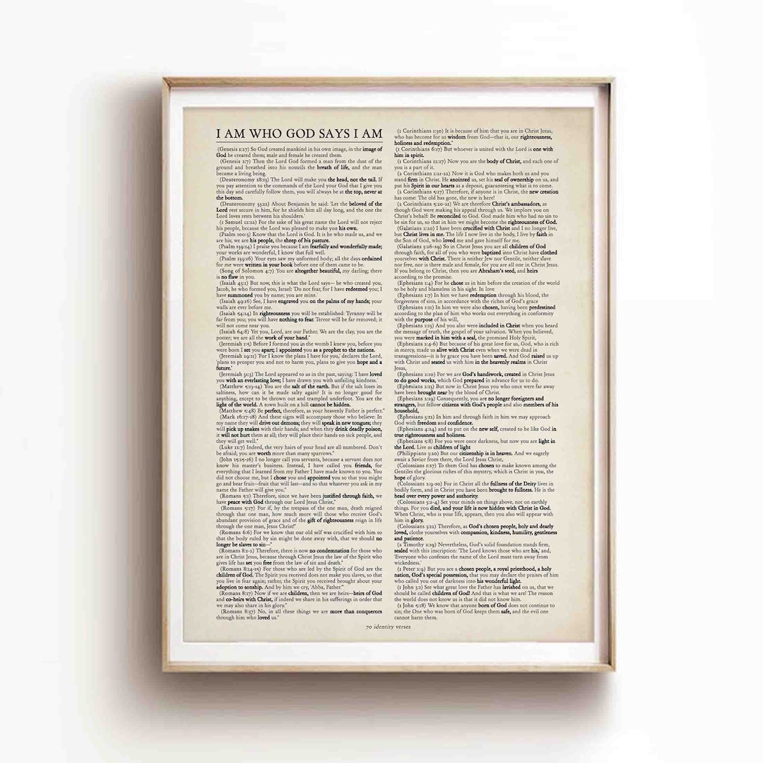 Identity in Christ 70 Bible Verses Poster Art, Christian Scripture Wall ...
