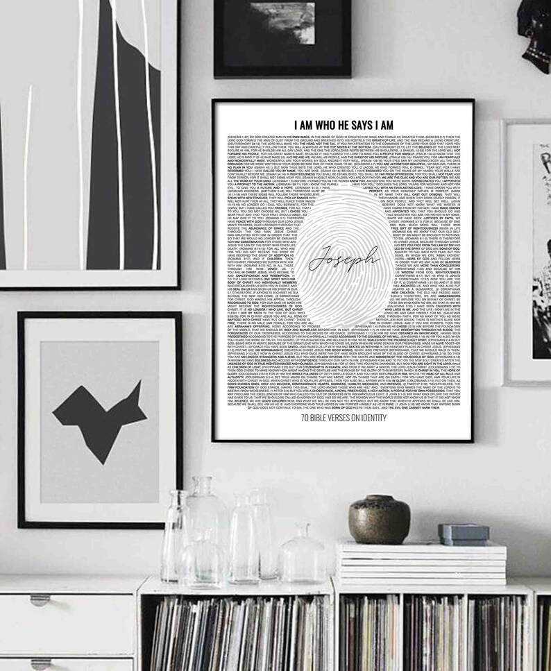 Fingerprint 70 Bible Verses on Identity, Custom Name, Jesus Painting ...