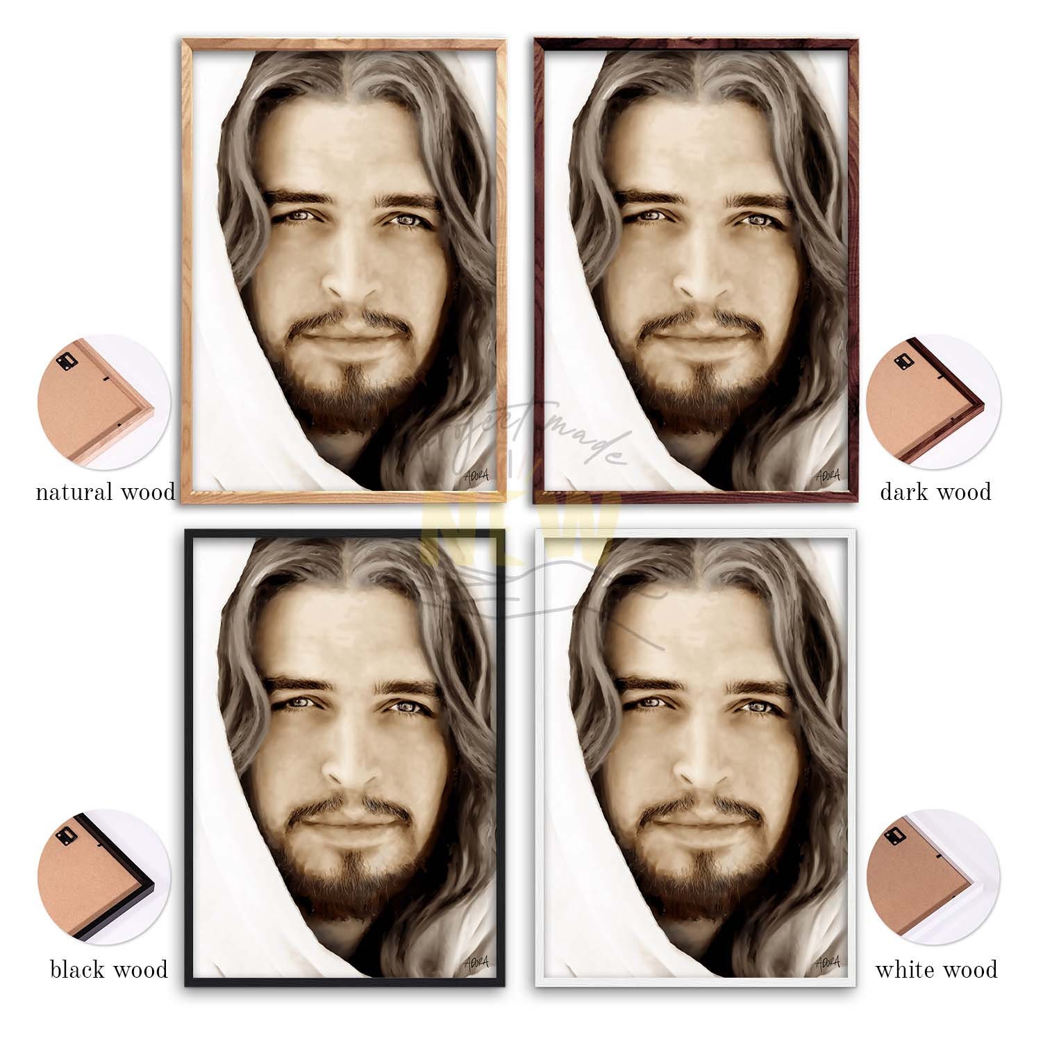 Jesus Christ Wooden Frame COLORED Portrait Print, Jesus Painting, Jesus ...