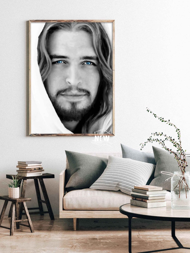 Jesus Christ Portrait Print Blue Eyes, Jesus Painting, Jesus Portrait ...