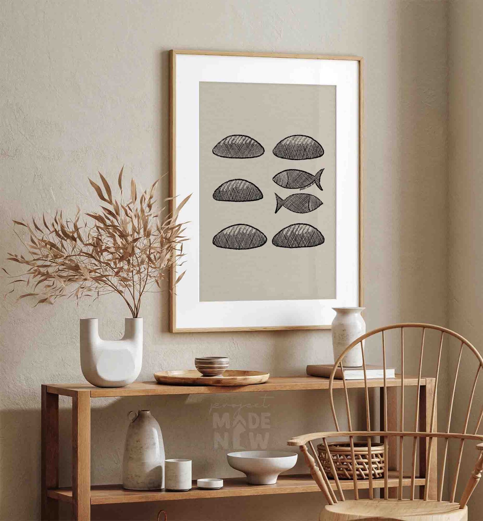 5 Loaves of Bread and 2 Fish DIGITAL DOWNLOAD, Bible Sketches Art ...