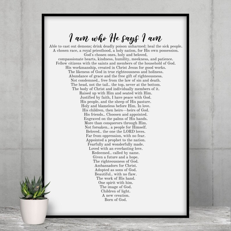 I Am Who He Says I Am Scripture Art, Reminder Poster, Christian ...