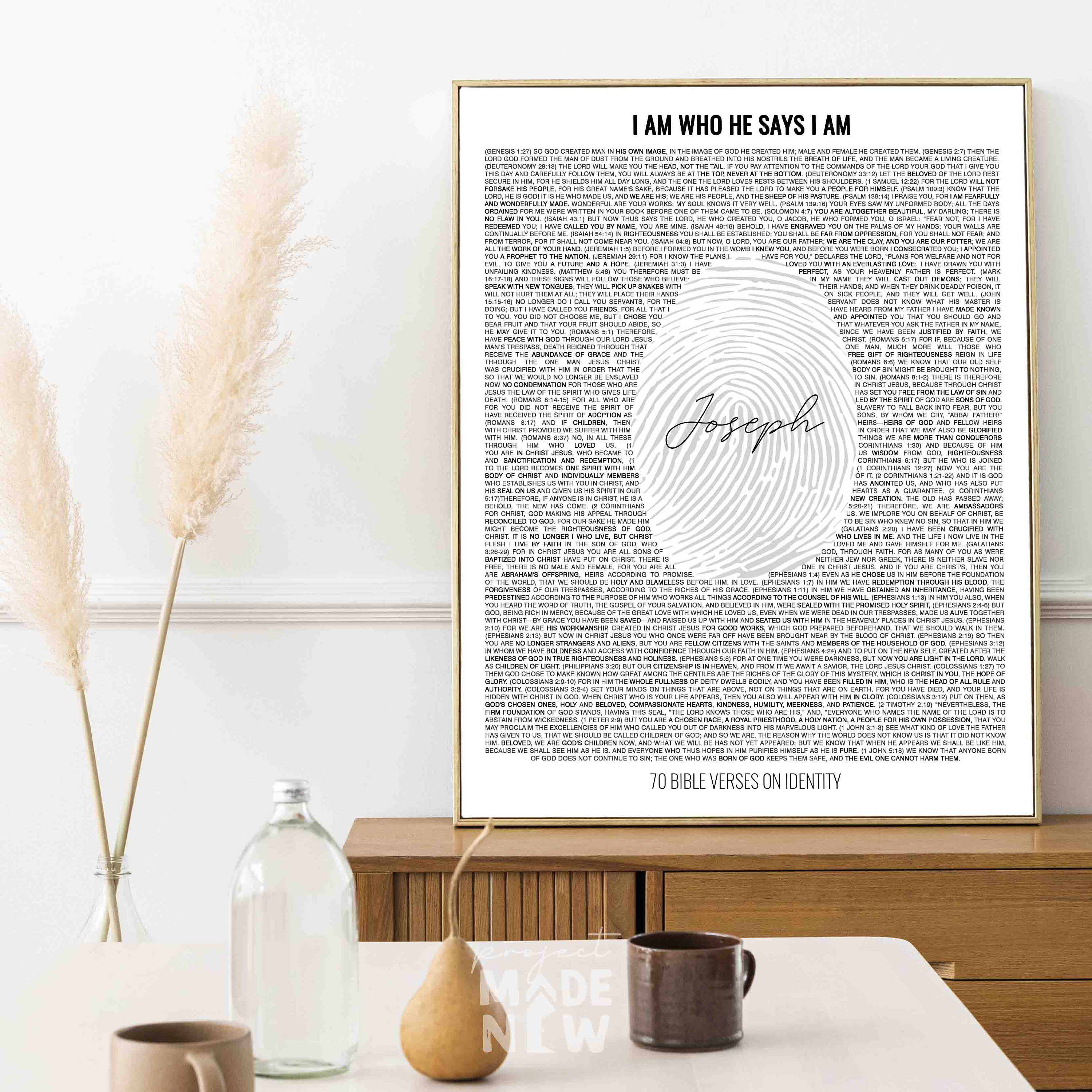Fingerprint 70 Bible Verses on Identity, Custom Name, Jesus Painting ...