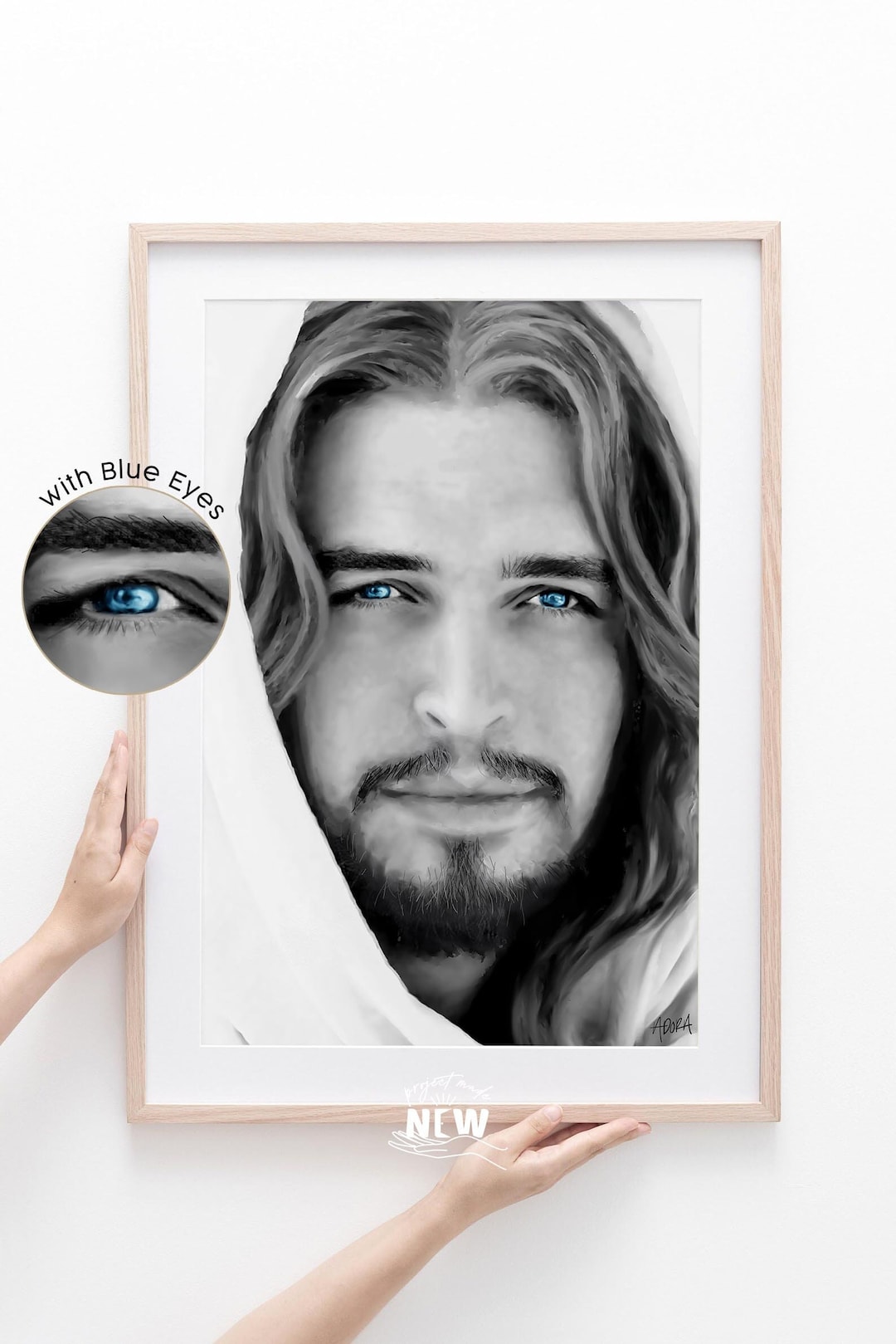 Jesus Christ Portrait Print Blue Eyes, Jesus Painting, Jesus Portrait ...