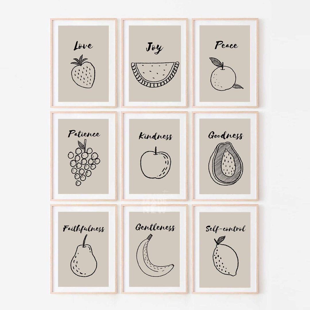 Fruit of the Spirit DIGITAL DOWNLOAD, Set of 9 Christian Bible Wall Art ...