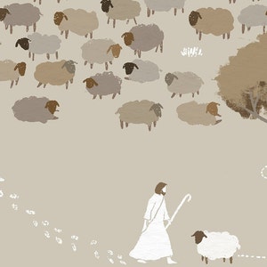 Jesus Leaves the 99 Sheep DIGITAL DOWNLOAD, Christian Art Bible Sketch ...