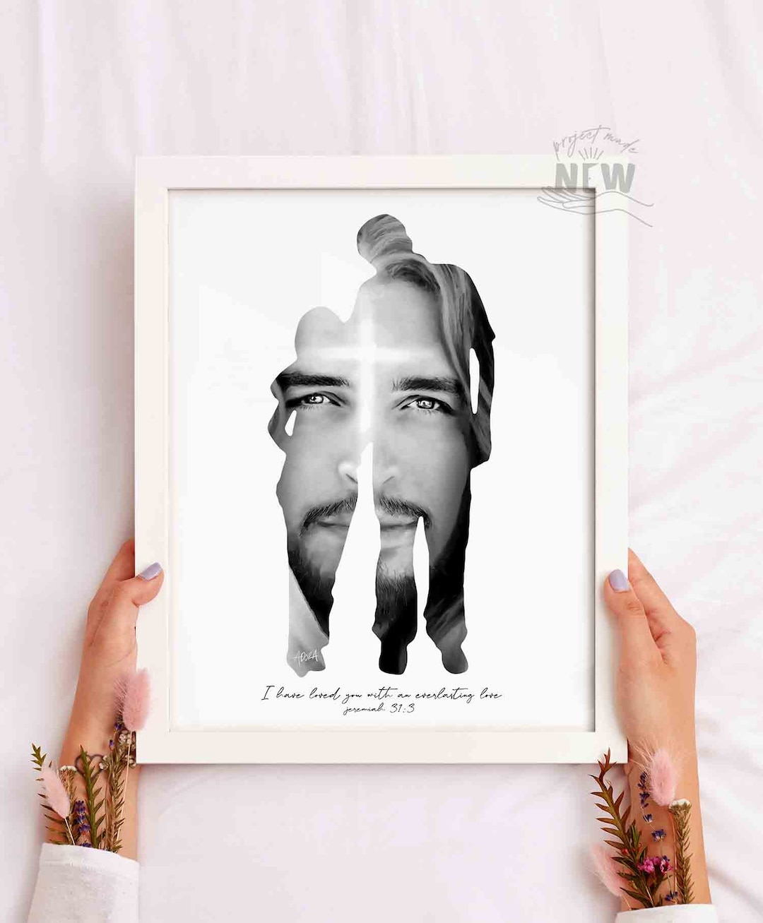 Christian Father and Daughter Print, Jesus Christ Portrait Artwork ...