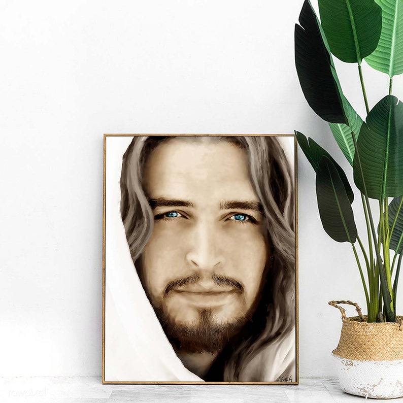 Jesus Christ Portrait Print Blue Eyes, Jesus Painting, Jesus Portrait ...