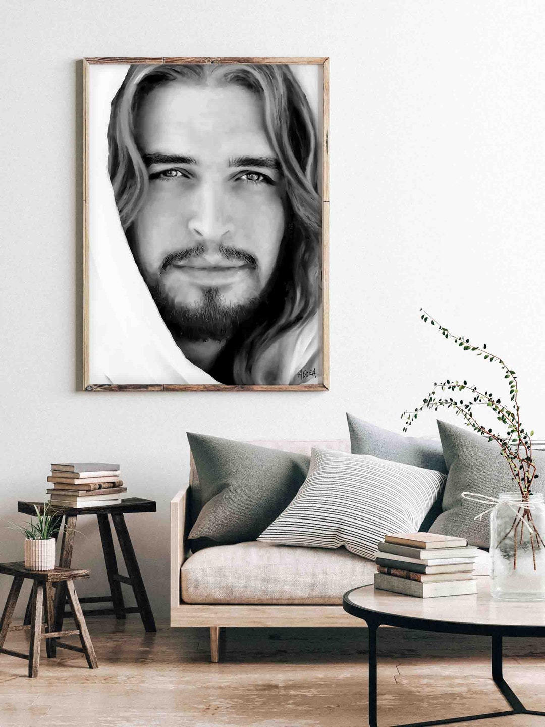 Jesus Christ Wooden Frame Portrait Print, Jesus Painting, Jesus ...
